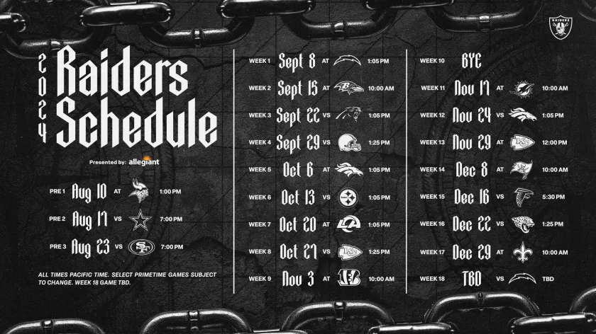 Las Vegas Raiders Announce 2024 Season Schedules Las Vegas Raiders Announce 2024 Season Schedules